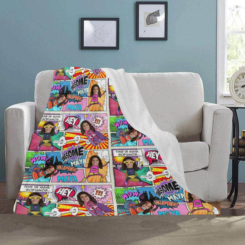 Personalized Blanket - Pink and Purple Comics for 2 Kids – My Custom ...